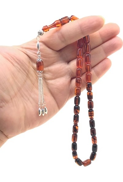 Şamil Tesbih Ateş Kehribar Tesbih 925 Ayar Gümüş Püsküllü Tesbih