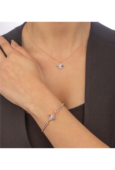 Else Silver Mix Taşlı Gümüş Umut Çiçeği Kolye Bileklik Kombin