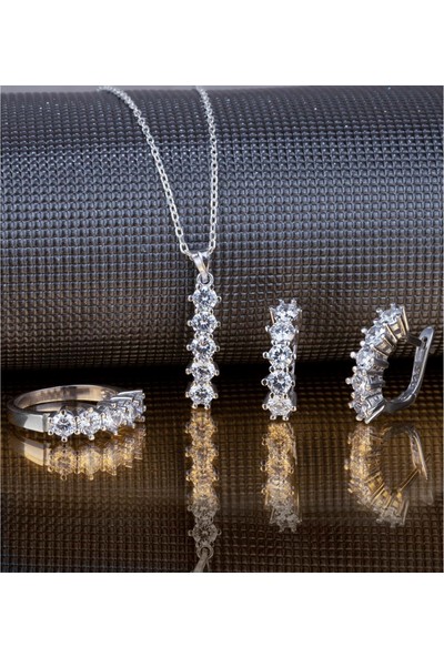Else Silver Elmas Modeli Beş Taş Gümüş Takı Seti - Else Silver - Rodyum Kaplama - 14 - ADS2179-8281 Else Silver Elmas Modeli Beş Taş Gümüş Takı Seti - Else Silver - Rodyum Kaplama - 14 - ADS2179-8281