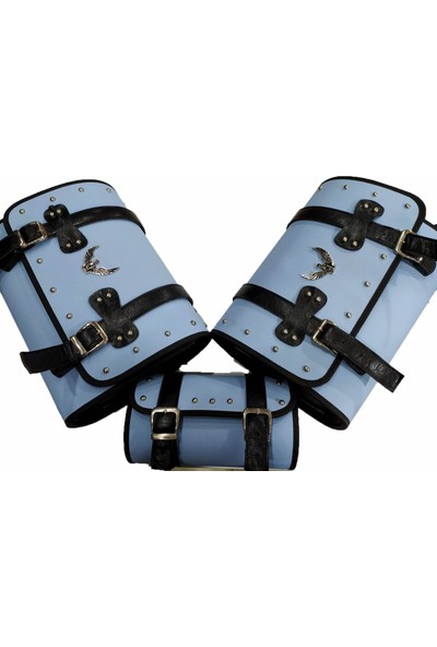 Motospartan Üçlü Suni Deri Çanta Seti 2 x Yan Çanta + 1 Sosis Çanta Mavi Chop