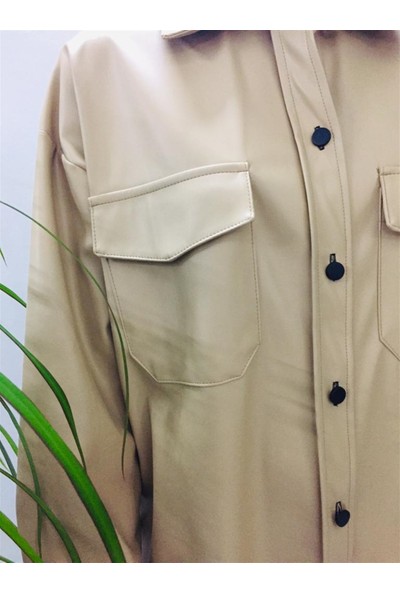 İkoll Oversize Düğmeli Deri GÖMLEK-26359