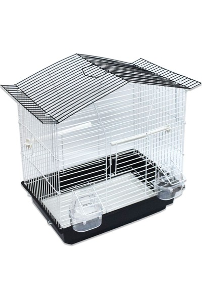 Hedicaret Kuş Kafesi Siyah Üçgen Çatı 45X40X25 cm Çekmeceli Aksesuar Hediyeli