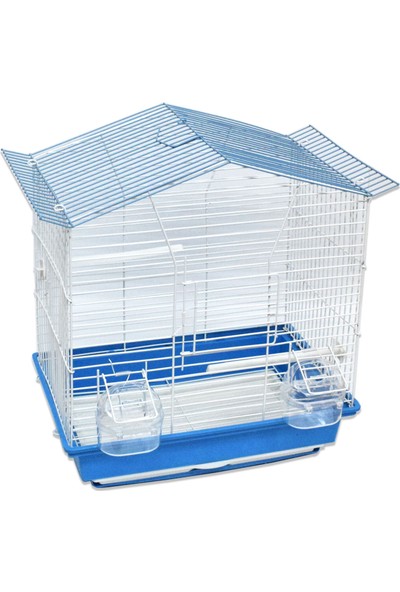 Hedicaret Kuş Kafesi Mavi Üçgen Çatı 45X40X25 cm Çekmeceli Aksesuar Hediyeli