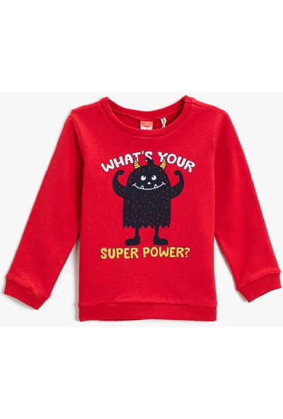 Koton Canavar Baskılı Bisiklet Yaka Sweatshirt Pamuklu