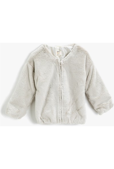 Koton Suni Kürklü Kaban Fermuarlı Bisiklet Yaka