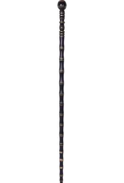 Nusnus Yuvarlak Topuz Model Çizgili Kemik Abanoz Ağacı Baston