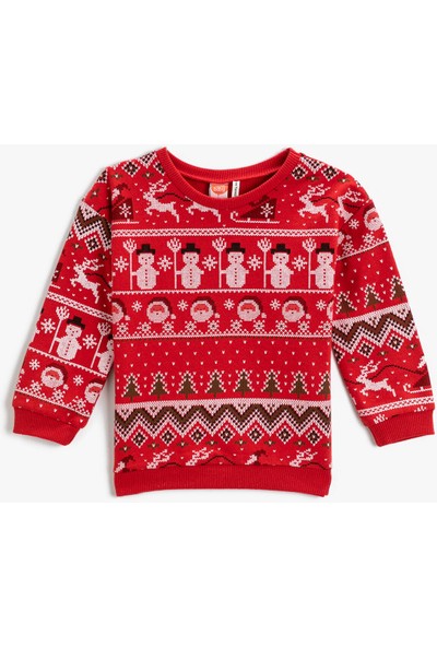 Koton Erkek Bebek Yılbaşı Temalı Sweatshirt Bisiklet Yaka Pamuklu