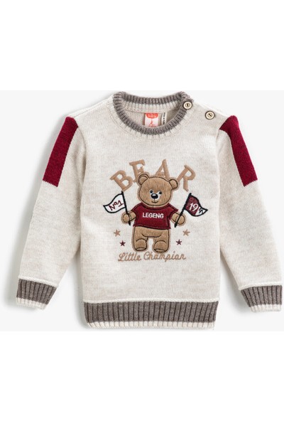 Koton Erkek Bebek Ayı İşlemeli Uzun Kollu Kazak