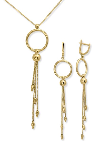 Aslı Gold Yuvarlak Modern Altın Püsküllü Kolye Küpe Takım