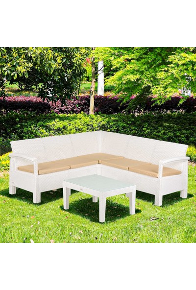 Holiday HK-970 Florida 3+2 Köşeli Koltuk Takımı Köşe Takımı Beyaz