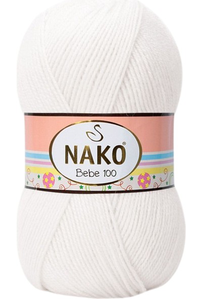 Nako Bebe 100 El Örgü Ipi Ipliği Yünü Renk KODU:208-BEYAZ