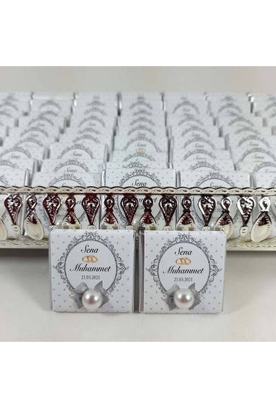Chokaranj Kişiye Özel Gümüş Konsept, Inci Dekorlu Tepsili Söz, Nişan, Kız Isteme Çikolatası
