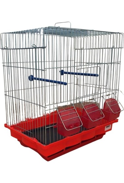 Canser Üç Yemlikli Çekmeceli Izgaralı Muhabbet Kuşu Kafesi 42 x 26 x 37 cm