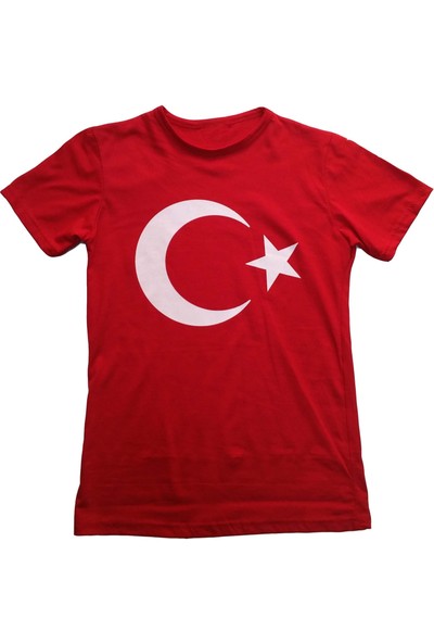 Asil Türk Türk Bayrağı Baskılı Kırmızı Kısa Kollu Çocuk Tişört