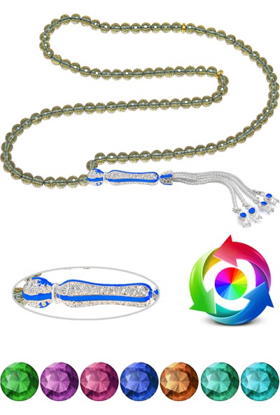 Tesbih Atölyesi Ortam Işığına Göre 7 Renk Değiştiren Beyaz Mavi Mineli Telkari Püsküllü 40GR 99'luk Zultanit Tesbih Tesbih Atölyesi Ortam Işığına Göre 7 Renk Değiştiren Beyaz Mavi Mineli Telkari Püsküllü 40GR 99'luk Zultanit Tesbih