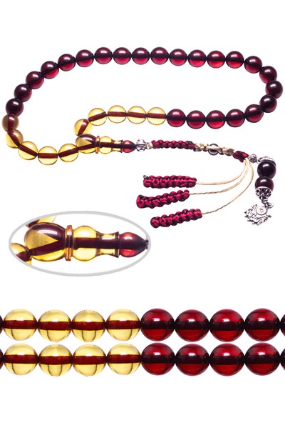 Tesbih Atölyesi Sarı Kırmızı Renk Geçişli Ateş Kehribar Tesbih