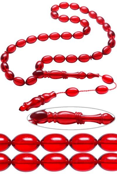 Tesbih Atölyesi Sistemli Kırmızı Renkli Beyzi Kesim Halkalı Ateş Kehribar Tesbih Tesbih Atölyesi Sistemli Kırmızı Renkli Beyzi Kesim Halkalı Ateş Kehribar Tesbih