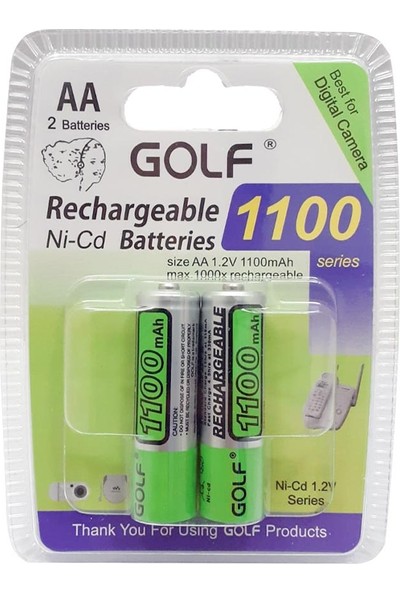 Golf 1100S 1100 mAh Ni-Cd Şarjlı Kalem Pil AA 2'li Golf 1100S 1100 mAh Ni-Cd Şarjlı Kalem Pil AA 2'li