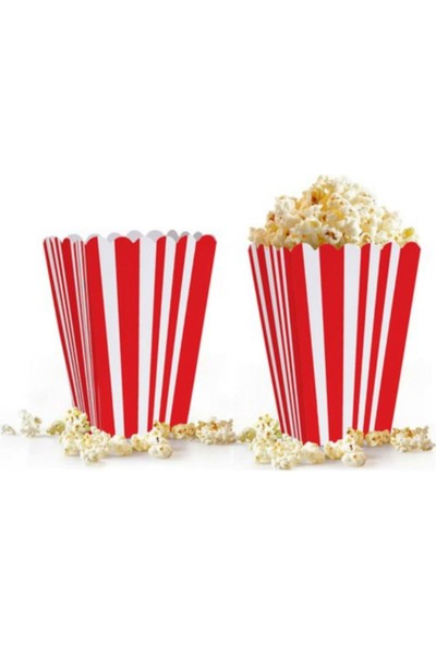 Organizasyon Pazarı Popcorn Kırmızı Beyaz Düz Çizgili Mısır Kutusu 10 Adet