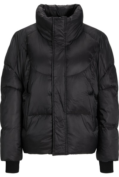 JJXX Jxsaga Nylon Quilted Dik Yaka BolKesim Düz Siyah Kadın Mont