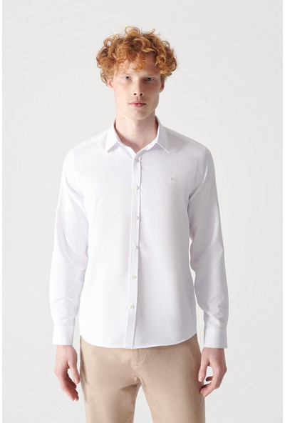 Avva Erkek Beyaz Armürlü Klasik Yaka Regular Fit Gömlek A12Y2160