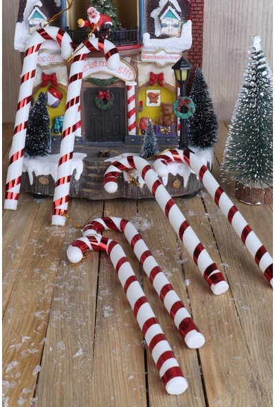 Beysüs Yılbaşı Çam Ağacı Süsü Şeker Çubuğu Plastik Kırmızı 6 Lı 17 cm