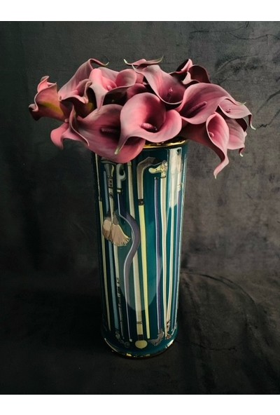 Lucky Art Dekoratif Petrol Yeşili Desenli Vazo 33X13