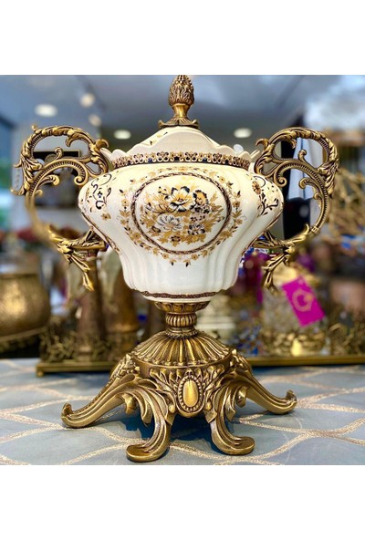 MiaKuba Dekoratif Kapaklı Salon Dekor Küp-Seramik 42X40