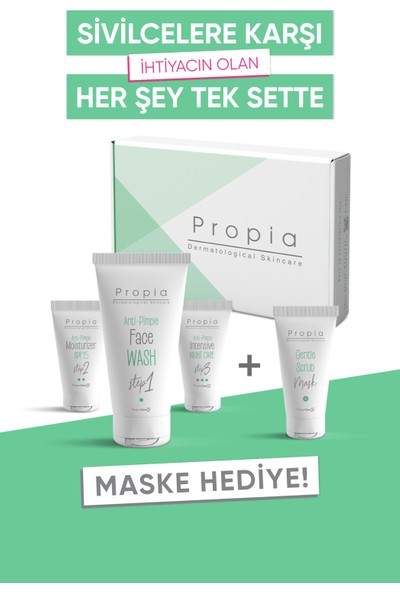 Propia Sivilce Karşıtı 3 Adımlı Bakım Seti ve Arındırıcı + Maske