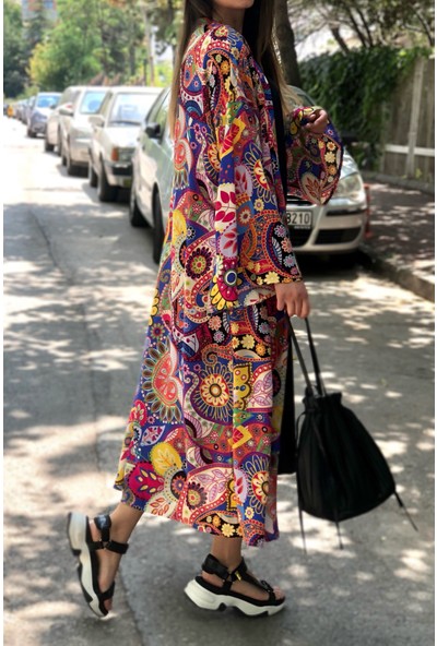 Gamze Mağazası Renkli Desenli Kimono