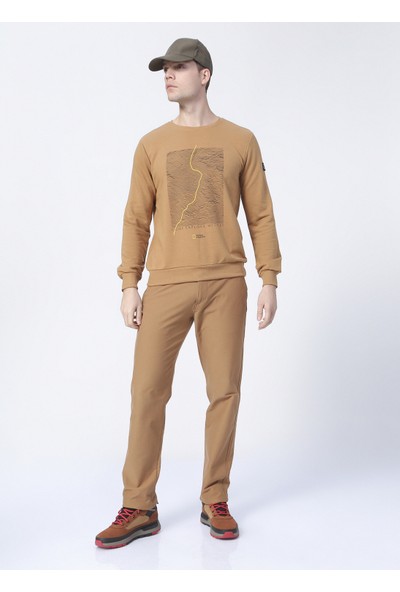 National Geographic C-With Bisiklet Yaka Standart Kalıp Baskılı Deve Tüyü Erkek Sweatshirt