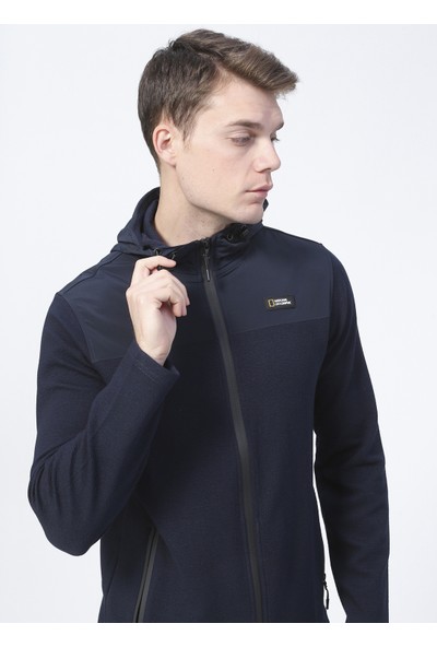 National Geographic Lerta Kapüşonlu Standart Kalıp Düz Lacivert Erkek Sweatmont