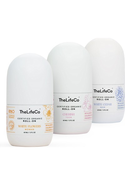 Thelifeco Thelifeco Organik Roll-On Deodorant Cherish 60ml + White Cedar 60ml + White Flowers 60ml Thelifeco Thelifeco Organik Roll-On Deodorant Cherish 60ml + White Cedar 60ml + White Flowers 60ml