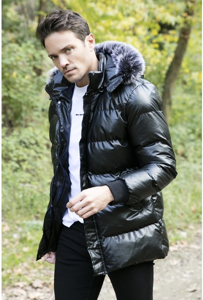 Buratti Parlak Görünümlü Yakası Tüylü Slim Fit Şişme Mont Erkek Mont 5711260