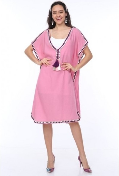 Miel Textile Alaçatı Pembe Elbise