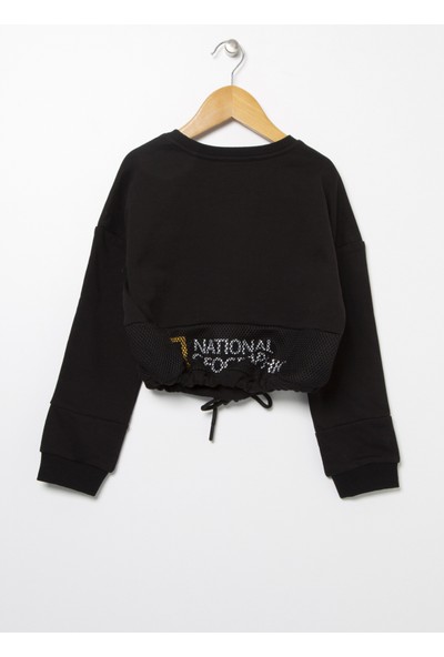 National Geographic Down Girl Bisiklet Yaka Dar Kalıp Baskılı Siyah Kız Çocuk Sweatshirt