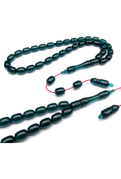 Tesbih Rüyası Petrol Yeşili Usta Işçilikli Sıkma Kehribar Tesbih