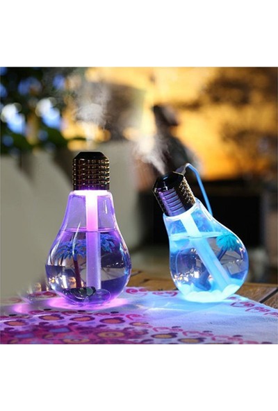 Alya Hediyelik Ampul Şekilli Oda/hava Nemlendirici USB Su Hazneli Sıcak Soğuk Buharlı 7 LED Işıklı