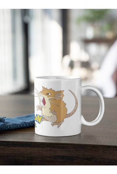 Kio Tasarım Pokemon Kupa Bardak Raticate Baskılı Kahve Çay Kupası Beyaz Porselen Mug Sevgililer-İş Arkadaşı-Doğum-Günü Hediyesi Hediye