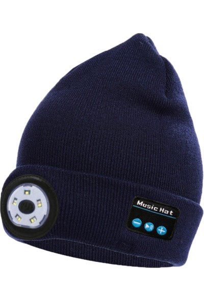 Homyl Bluetooth Bere Şapka ile LED Kafa Işık USB Şarj Edilebilir Kamp Şapkalar Donanma (Yurt Dışından)