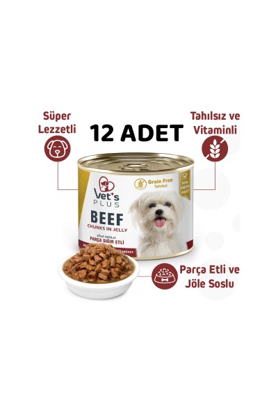 Jöle Soslu Parça Sığır Etli Tahılsız Köpek Konservesi 200 gr - 12'li Jöle Soslu Parça Sığır Etli Tahılsız Köpek Konservesi 200 gr - 12'li