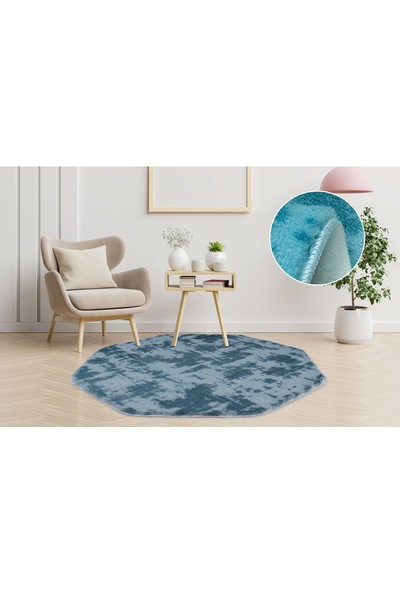 Myevilla My Evilla Modern Dekoratif Halı Jel Kaymaz Taban Peluş Puffy Desenli Turkuaz Mavi Sekizgen Halı Myevilla My Evilla Modern Dekoratif Halı Jel Kaymaz Taban Peluş Puffy Desenli Turkuaz Mavi Sekizgen Halı