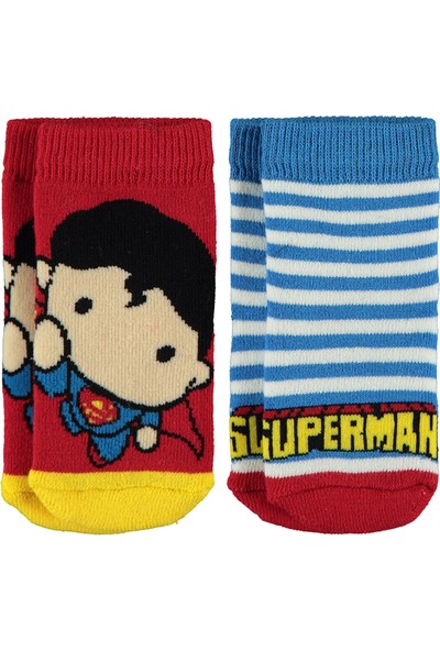 Superman Erkek Bebek 2'li Çorap Set 0-24 Ay Kırmızı