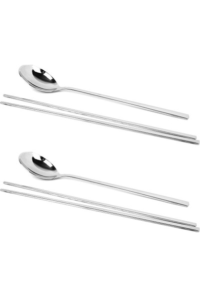 Flameer 2 Takım Kore Çubuklarını ve Kaşık Paslanmaz Çelik Sofra Yemek Takımları