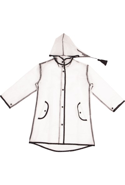 Gogoo Püsküllü Kapüşonlu Çocuk Yağmurluk-Beyaz (Yurt Dışından)