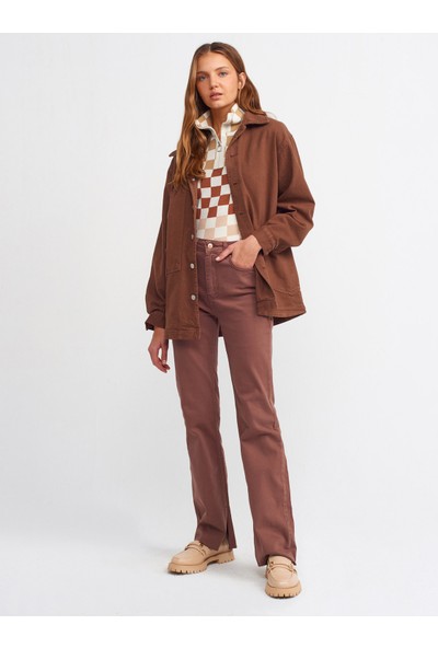 Dilvin 5317 Cepleri Yanda Parçaboya Gömlek-Kahve