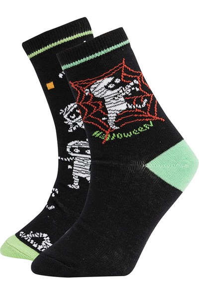 DeFacto Erkek Çocuk Halloween Temalı Mumya Desenli 2'li Uzun Çorap W2802A621WN
