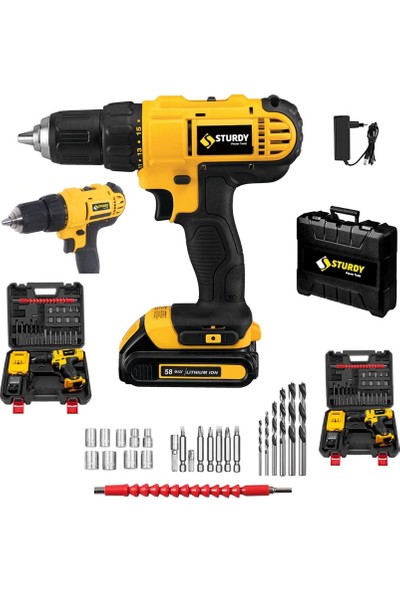 Sturdy Japon Professıonel Tools 58V 8AH Pt-R Metal Şanzıman Şarjlı Çift Akülü Vidalama 27 Prç Uç Setli̇