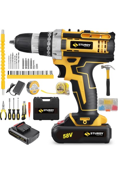 Sturdy Japon Professıonel Tools 58V 8AH Frt Metal Şanzıman Şarjlı Çift Akülü Vidalama 99 Parça Uç Setli̇