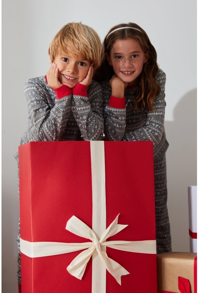 Penti Gri Melanj Unisex Fam Snow Nordic 2li Pijama Takımı